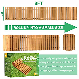 RELIANCER 8' Wooden Garden Pathway,Outdoor Roll Out Cedar Straight Walkway,Patio Path Decorative Garden Boardwalk Walkways,Weather-Resistant Roll Up Beach Wood Road Floor,Wedding Party Pathways