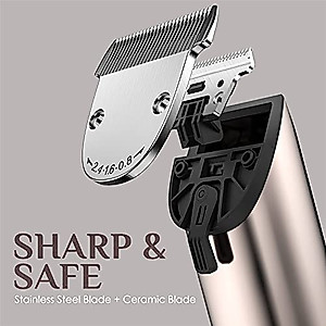 Memorism Blizz CS7 Men’s Cordless Hair Clipper for Home and Barbershop - with T-Blade Clipper and Stainless Steel/Ceramic Blade, 4 Adjustable Length Guards, Waterproof, LED Display (Rose Gold)