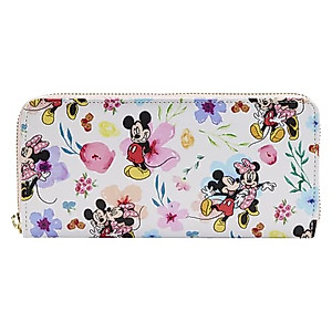 Loungefly Disney Mickey Minnie Mouse Wallet Zip Clutch AOP Floral