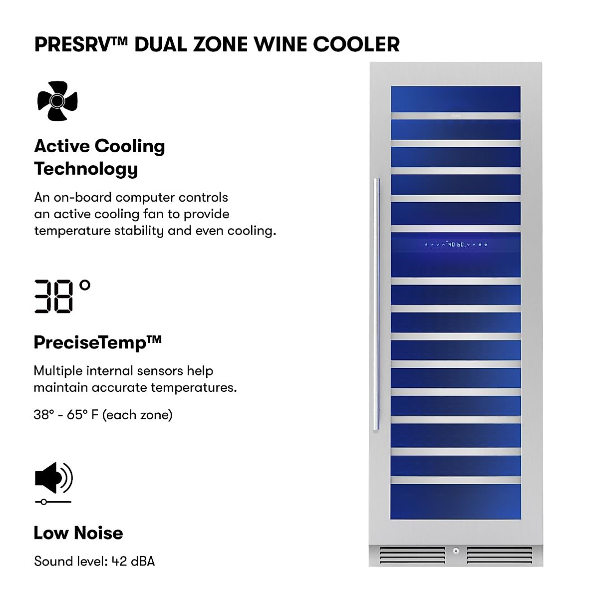 Zephyr Presrv 24" Wine Fridge Full Size Dual Zone - Wine Cooler Cellars Large Cabinet Wine Refrigerator Home Bar Chiller Freestanding with French Glass Door - 138 Bottles 750 ml