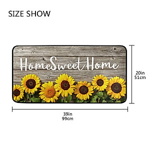 Sunflower Kitchen Rug Floor Mat Washable Home Sweet Home Kitchen Mats for Floor Non Slip Cushion Comfort Mat Farmhouse Sunflower Kitchen Decor Accessories 20x39 in