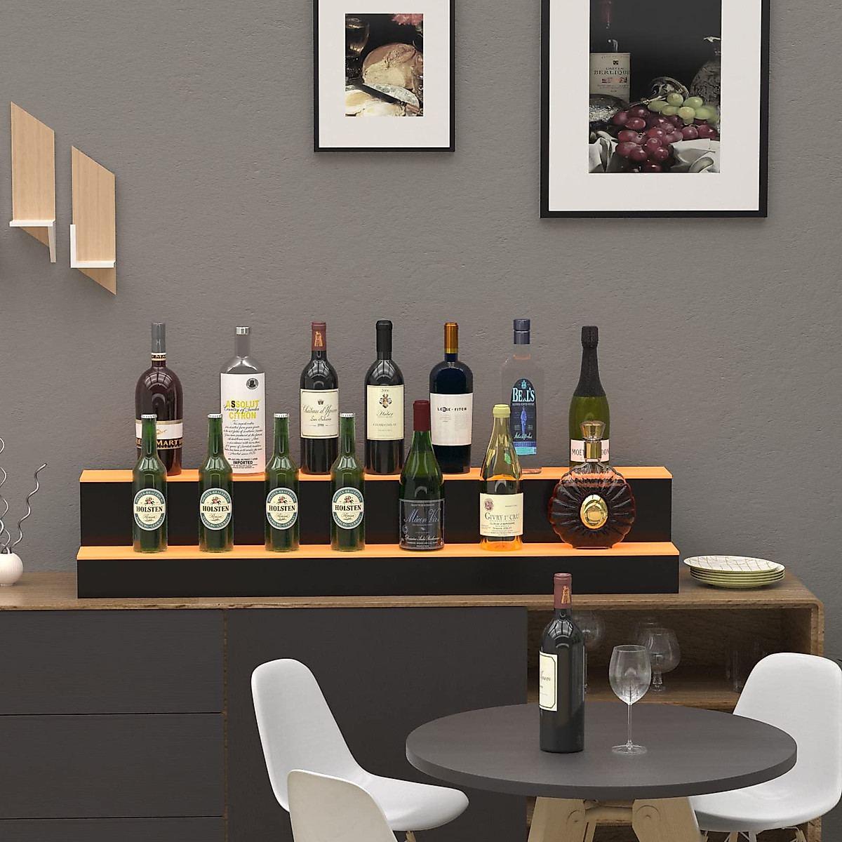 HIGOSPRO LED Liquor Bottle Display Shelf, 40 inch 2-Step Lighted Acrylic Lighted Bar Shelf for Home, Commercial Bar, Acrylic Lighted Bottle Display Stand with RF Remote