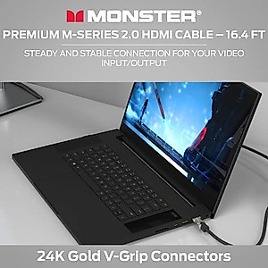 Monster M-Series Certified Premium HDMI Cable 2.0, Features 4K Ultra HD at 60Hz Refresh Rate, Duraflex Jacket, and Triple Layer Shielding, 22.5 Gbps - 16.4 ft