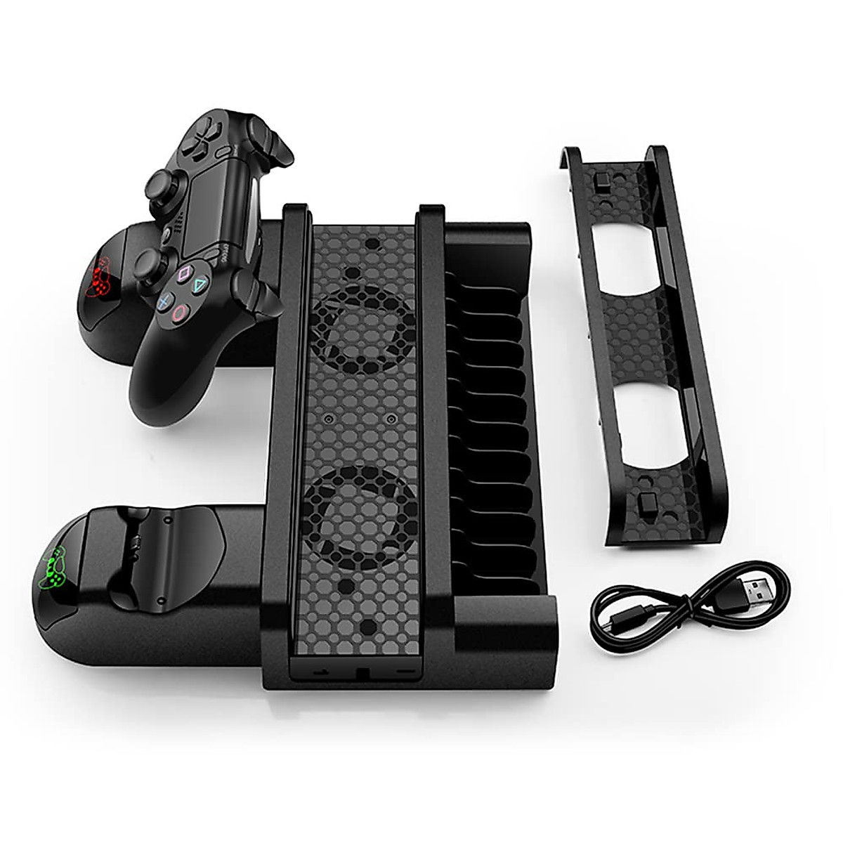 VSEER PS4 Stand Cooling Fan Station for PS4/PS4 Slim/PS4 Pro,PS4 Vertical Charging Station with Dual Controller,PS4 Accessories with Game Storage for PS Consoles