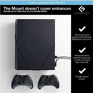 Xbox One X Wall Mount by FLOATING GRIP - Mounting Kit for Hanging Gaming Consoles - Strong & Slim Ropes - Easy-to-Install System (Bundle: Fits Xbox One X + x2 Controllers, Black)