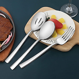 Homikit 5-Piece Silverware Serving Utensils Set, Stainless Steel Square Flatware Hostess Set Include Pie Server Serving Spoons Butter Knife Serving Fork, Dishwasher Safe, Mirror Polished