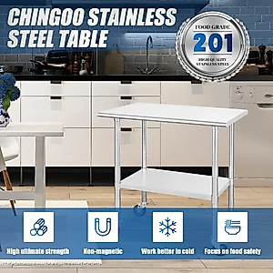 Chingoo Stainless Steel Table with Wheels 24 x 36 Inches Metal Prep Table with Adjustable Undershelf, Stainless Table for Commercial Kitchen, Outdoor, Restaurant, Hotel & Garage