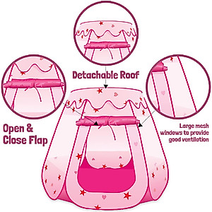 ArtCreativity Princess Pop Up Tent, Kids Playhouse Tent with a Carry Bag, Foldable Princess Tent for Girls and Boys, Kids Ball Pit Toys for 3,4 Year Old Girl, Indoor & Outdoor Play Tent for Kids