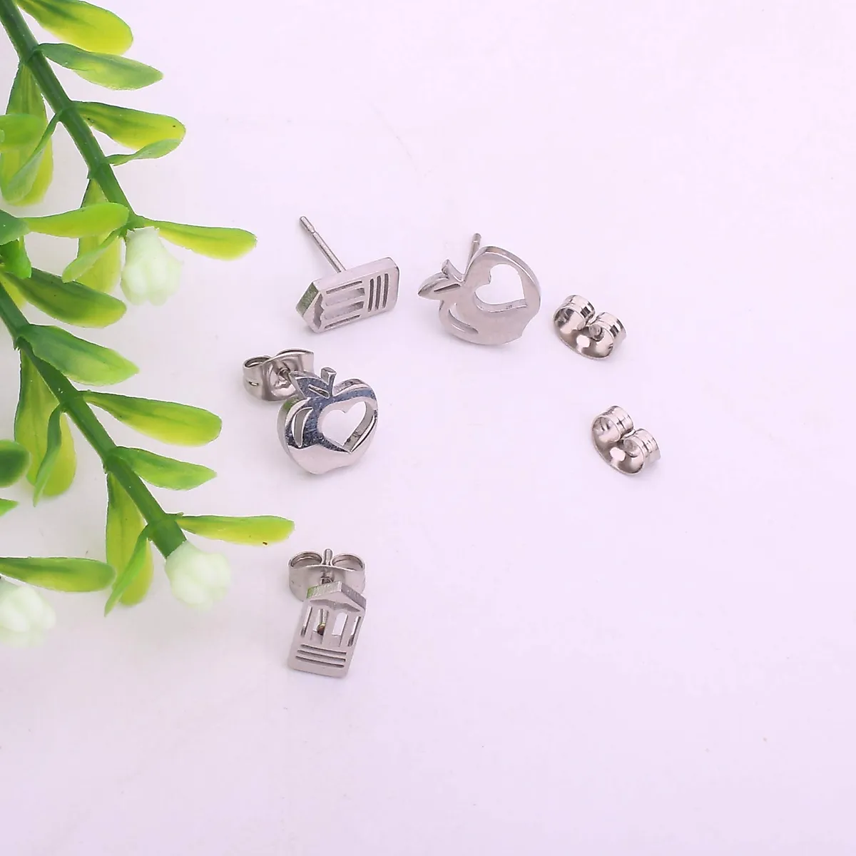 Teacher Stud Earrings 2 Pairs Apple Pencil Earrings Thank You Gifts for Teachers (Teacher Stud Earrings)