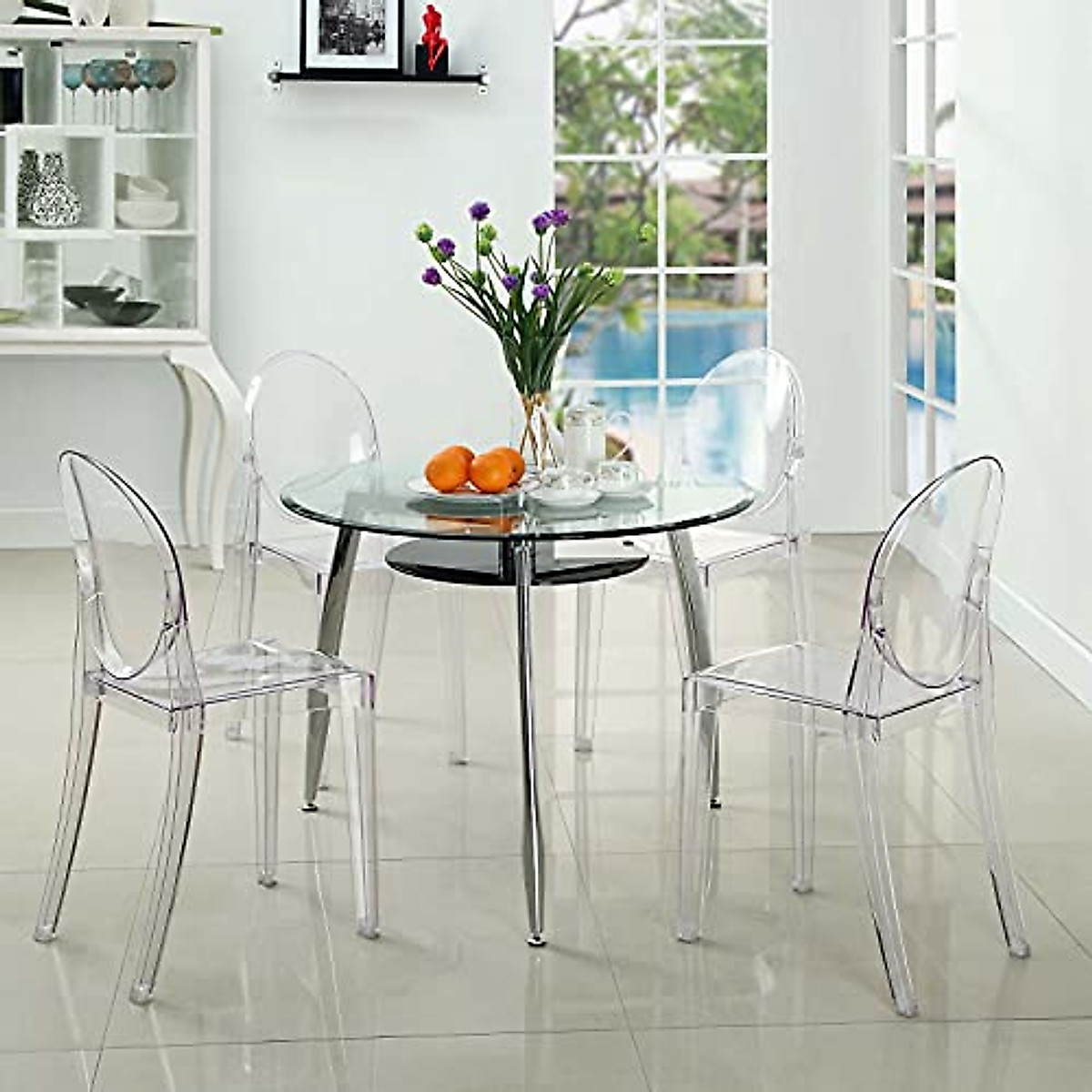 Modway Casper Modern Acrylic Stacking Four Dining Armchairs in Clear