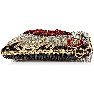 Mary Frances Queen of Hearts Beaded Playing Card Crossbody Phone Bag, silver