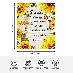 Sunflower Blanket Christian Gifts for Women, Inspirational Religious Scripture Throw Blankets, Sunflowers Soft Flannel Throw Blanket for Couch Sofa Bed, Sunflower Blankets Gifts for Women, 50"x60"