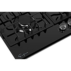 Empava 30 in. Gas Stove Cooktop 5 Italy Sabaf Sealed Burners NG/LPG Convertible in Black Tempered Glass, 30 Inch