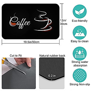 Coffee Mat Absorbent and Quick Dry Mat Hide Stain Rubber Backed Anti-Slip Drying Mat 19.5x12in for Kitchen Counter-Coffee Bar