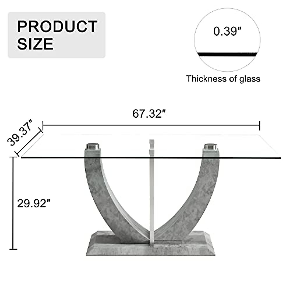 67" Rectangular Glass Dining Table - Tempered Glass Kitchen Table - Big Modern Glass Dining Room Table for 6-8 Person,Modern Clear Dining Glass Top Thick 0.39" for Living Room & Kitchen