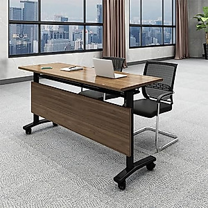 Conference Table Set of 3, Foldable Meeting Table Set with Modesty and Lockable Wheels, Meeting Seminar Table Multifunctional Computer Desk for Home, Office, Conference Room (55.11x19.68x29.52IN)