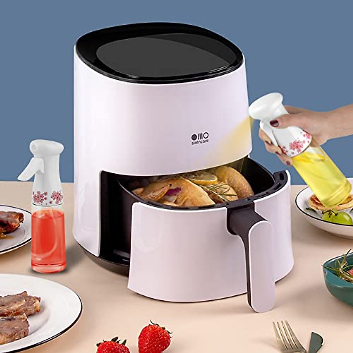 Olive Oil Sprayer for Cooking - 200ml Glass Oil Dispenser Bottle Spray Mister - Refillable Food Grade Oil Vinegar Spritzer Sprayer Bottles for Kitchen, Air Fryer, Salad, Baking, Grilling, Frying