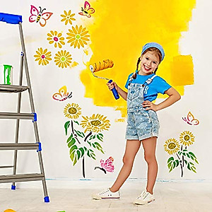 8 Pieces Sunflower Butterflies Painting Stencils for Painting on Wood Flower Butterfly Stencil Kit for Painting on Wall Canvas You are My Sunshine Reusable Plastic Template for Door Home Decoration