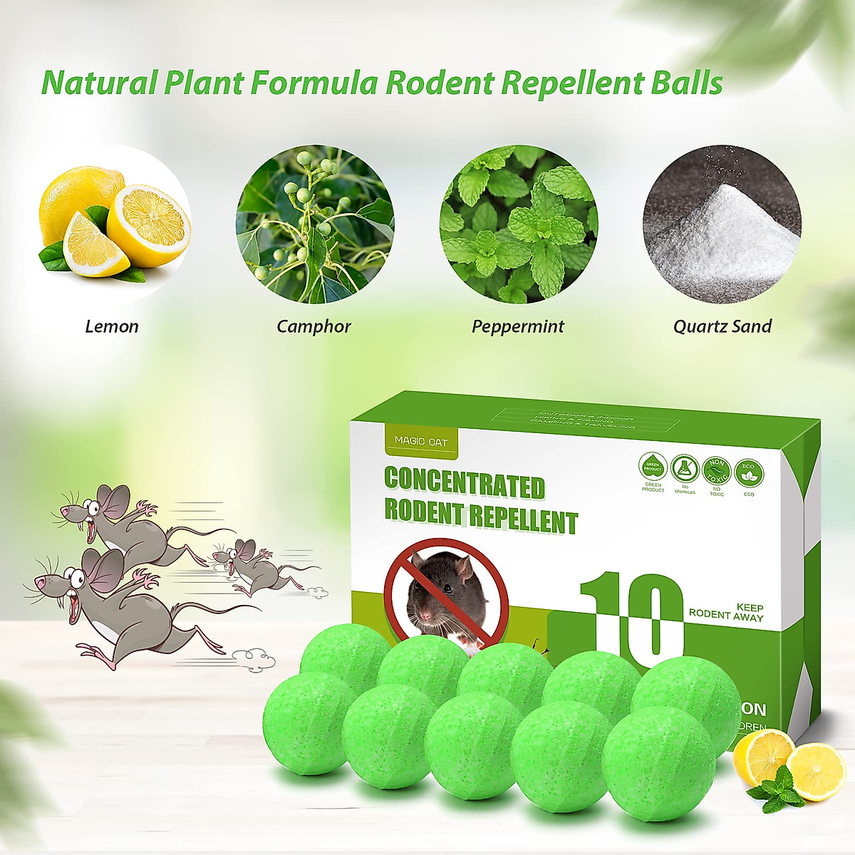 MAGIC CAT Rodent Repellent, 10 Pack Natural Peppermint Oil Pet Safe to Repel Mice and Rats, Mouse Away Repellent for Car Engine RV Closet Truck Garage Cabinet Corridor Indoor Outdoor Rodent Control