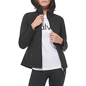 Calvin Klein Women's Scuba Sleeves Detachable Hood Zip PocketsQuilt, Black, Medium