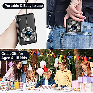 Digital Camera, Kids Camera with 32GB Card FHD 1080P 44MP Vlogging Camera with LCD Screen 16X Zoom Compact Portable Mini Rechargeable Camera Gifts for Students Teens Adults Girls Boys-Black