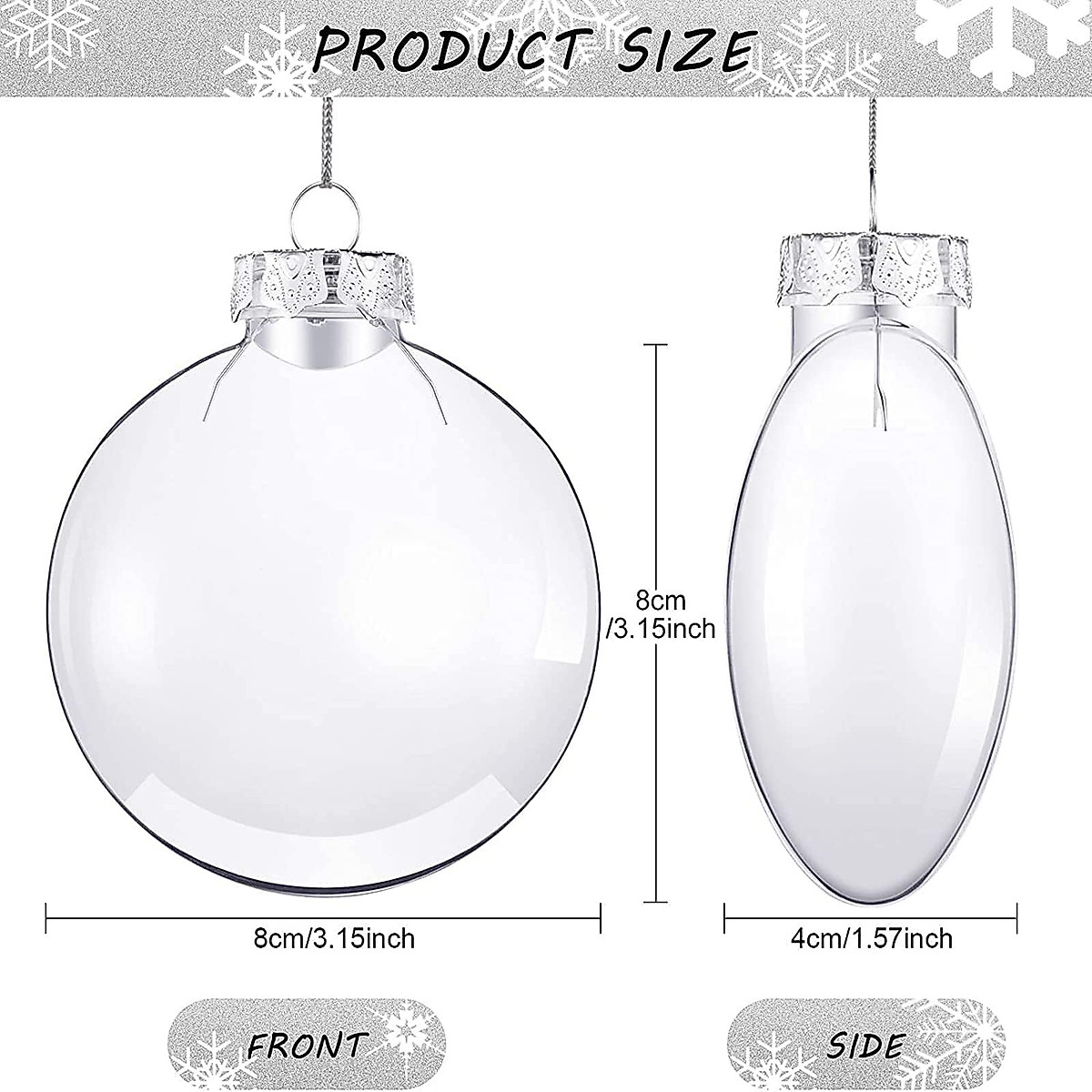 12 Pack Fillable Ornaments Balls, 3.15 Inch DIY Clear Plastic Flat Disc Ornaments for Craft Projects, Wedding, Christmas, Party, Home Decor