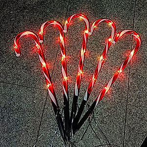 Christmas Candy Cane Lights,Solar Power Light String， Christmas Candy Cane Lights， Outdoor Warm， LED Home Garden Ground Plug Crutch New Year Christmas Decor