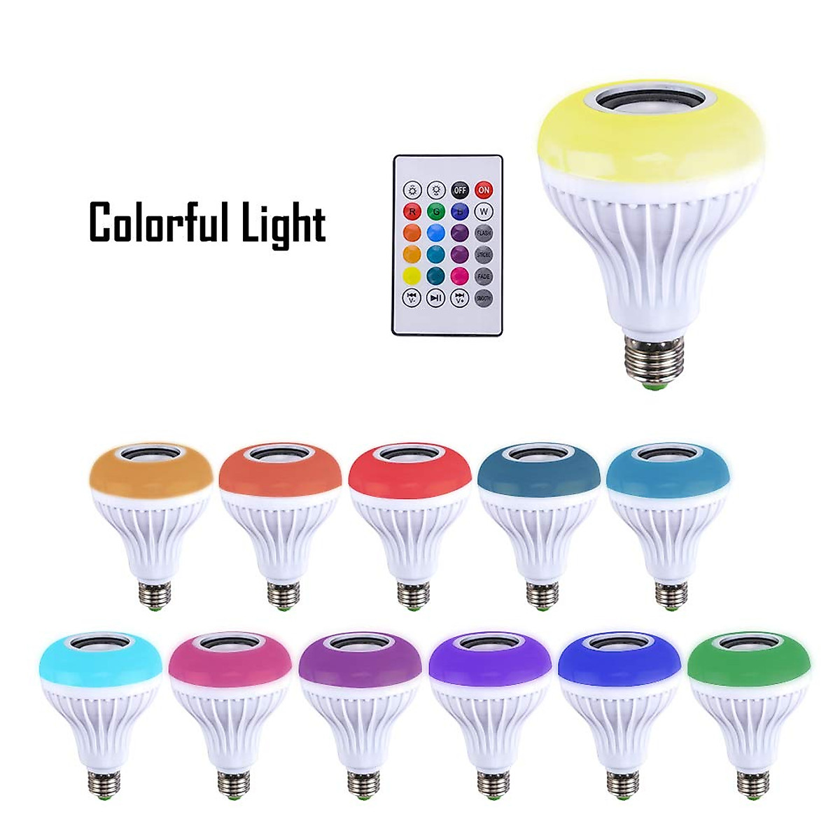 LED Light Bulb Bluetooth Speaker, White + RGB + Yellow Light Ball Bulb Colorful Lamp Smart Music Bulb Audio Bluetooth Speaker with Remote Control for Home,Party,Bar,Garden or Spook House