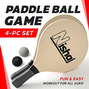 Nisha - Paddle Ball Set, Complete Smash Ball Set with 2 Pro Smash Balls, 2 Smash Rackets and Paddle Grips, Interactive Indoor, Outdoor and Beach Paddle Ball Game, Comes in a Durable Plastic Case