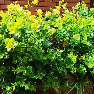 12 pcs Artificial Flowers UV Resistant Outdoor Fake Plants and Greenery Springs Artificial Boxwood for Bridal Party Wedding Bouquet for Greenery Shrubs Plants Home Garden (Green)