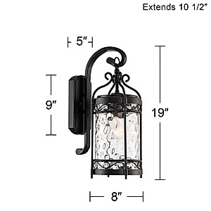 John Timberland Paseo European Country Outdoor Wall Light Fixture Matte Black 19" Clear Hammered Glass Decor for Exterior House Porch Patio Outside Deck Garage Yard Front Door Garden Home