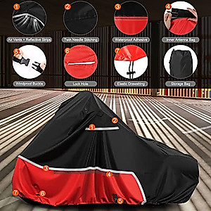 Waterproof Motorcycle Cover Replace for Harley Davidson Sport Models, 420D Oxford Cloth Nightster, Sportster Motorcycle Cover with Reflective Strips for Snow Rain Dust Hail Protection