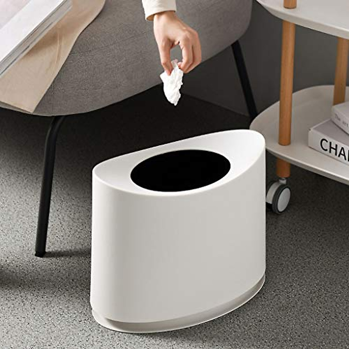ZHANGJINYISHOP2016 Trash Garbage Can Double-Layer Trash Can, 10L Plastic Fashion Office Waste Paper Basket with Sturdy Plastic Liner, Oval Shape Trash Can Waste Bin (Color : White)