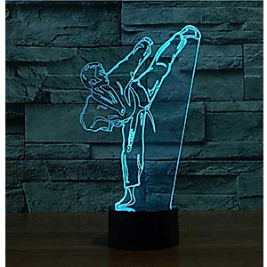 3D Gradient Karate Taekwondo Night Light Remote Control Touch Switch 16 Color Change LED Table Desk Lamp Acrylic Flat ABS Base USB Charger Home Decoration Toy Birthday Xmas Kid Children Gift