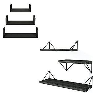 SRIWATANA U Shelves Wall Mounted Set of 3 and Large Floating Shelves Set of 3 （Contains 2 Items）