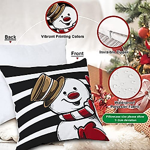Lanpn Winter Merry Christmas Throw Pillow Covers 18x18 Set of 4, Decorative Red and Black Snowman Gnome 18 inch Holiday Cushion Cases Home Outside Porch Decor Decoration