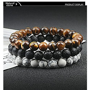 WAINIS 10 Pcs 8mm Stone Semi-Precious Gemstones Beaded Bracelets for Men Women Healing Crystal Stretch Beaded Bracelet Unisex