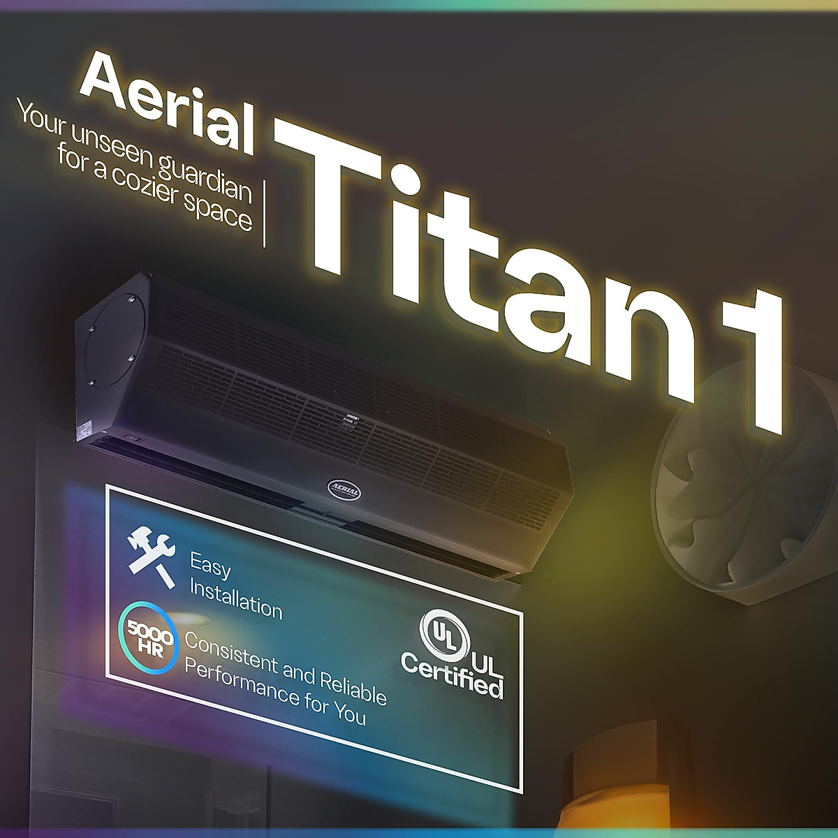 DuraSteel Wall Mounted Air Curtain Fan - Dark 36 Inch Air Door - UL Certified Heavy Duty - Commercial Super Power Indoor Over Door Fan with Door Magnetic Switch by Aerial Titan-1