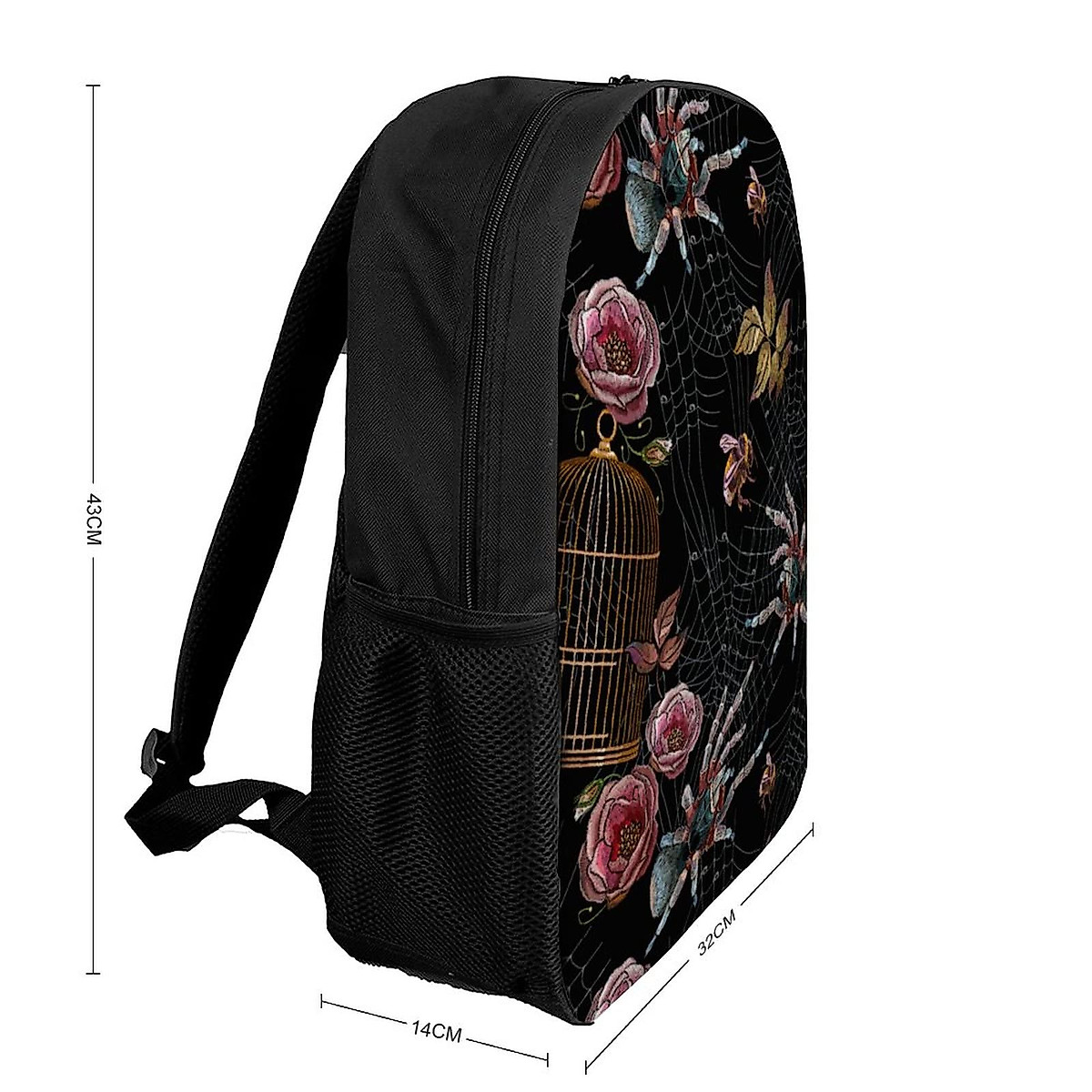 MoBlinko Retro Spider Roses 17 Inch Laptop Backpack Halloween Gothic Cage Adult Shoulder Travel Daypack Bookbag for College Travel Work And Hiking