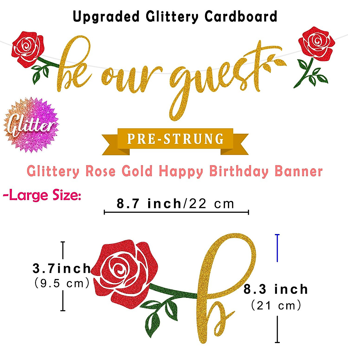 Aonor Beauty And The Beast Party Supplies - Be Our Guest Banner Sign, Pom Poms Flowers, Circle Dots Garland and Swirls for Bridal Shower, Engagement Party Decorations, Beauty And The Beast Decor