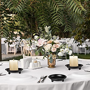 4 Pieces Matte Black Iron Candle Plate Decorative Saucer Style Candle Holder Tray Metal Pedestal Candle Stand for Christmas Table Centerpiece Wedding Party Spa Decoration Pillar Candles 4.13 Inches