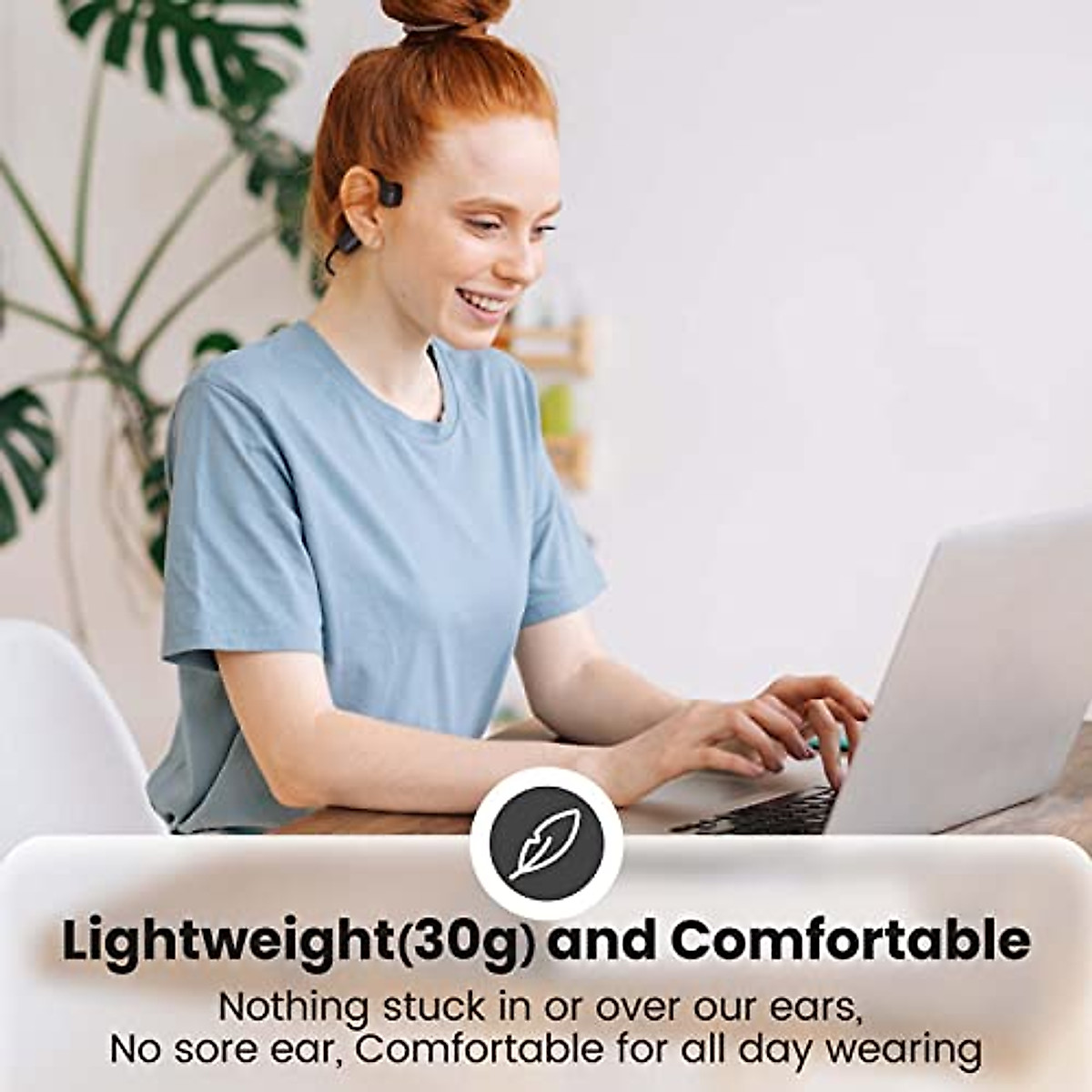 YouthWhisper Bone Conduction Headphones - Lightweight Wireless Bluetooth Sport Bone Conduction Headset with Built-in Mic, Sweatproof Open Ear Headphones for Running,Cycling,Driving,Workout