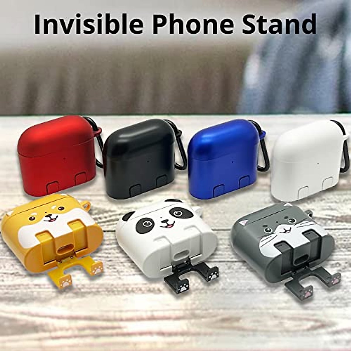 AirStand - AirPods 3 Case Cover with Invisible Phone Stand, Compatible with AirPods 3, Full Protection Shockproof Case with Keychain/Carabiner, Wireless Charging Supported, Patented Design (Panda)