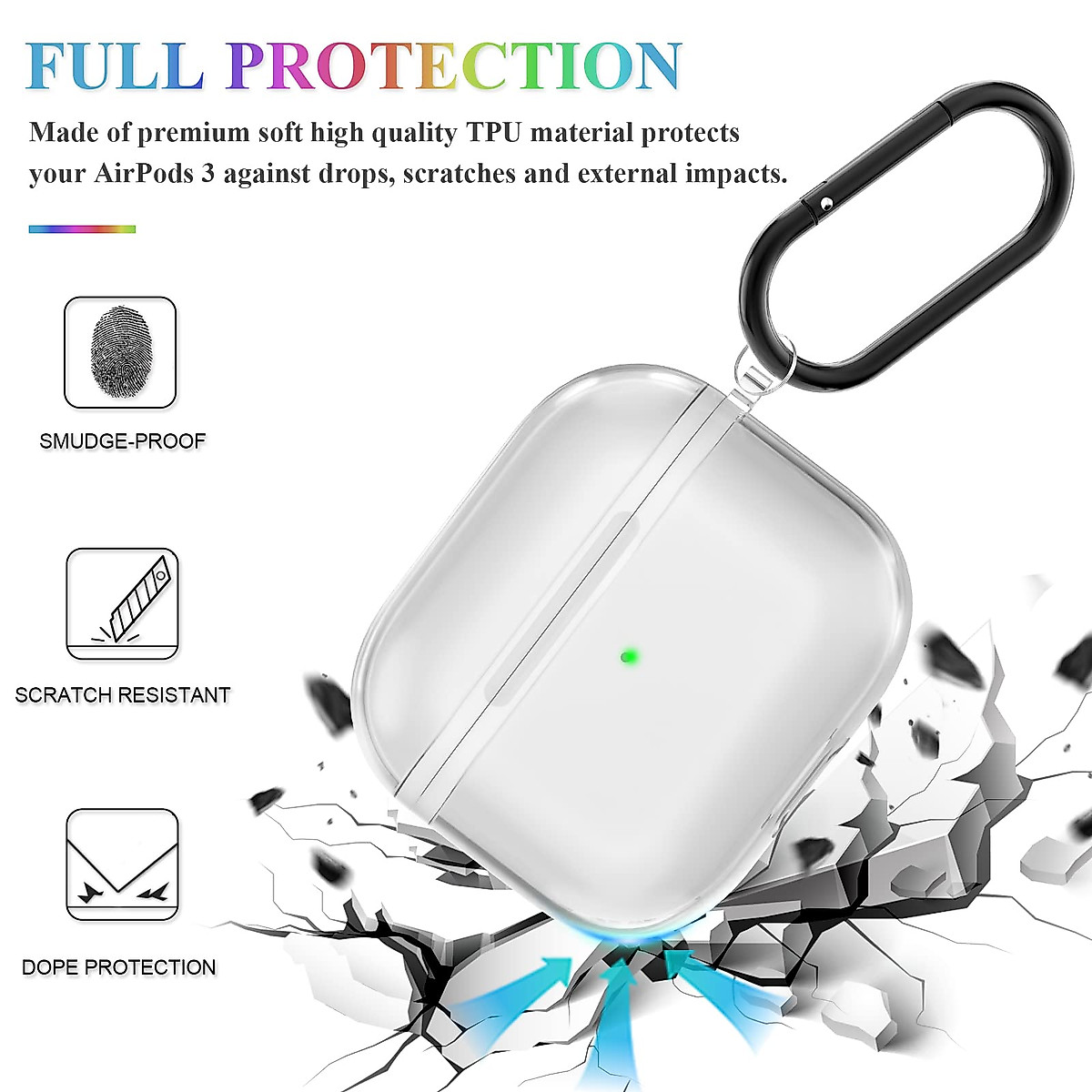 Geekboy Soft TPU Case Cover Compatible for AirPods 3 (2021) with Keychain Portable Shockproof and Dustproof See-Through Protective Cover, Front LED Visible, AirPods 3 Accessories - Clear