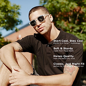 Hanes Mens Pique Short Sleeve Polo Shirt, Three-button Midweight For, Black, X-Large US