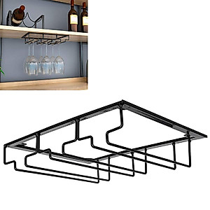 Wine Glass Rack Under Cabinet Stemware Wine Glass Holder Glasses Storage Hanger Metal Organizer for Bar Kitchen Cabinet (3 Slots Length 30cm Width 22.5cm Black)