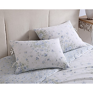 Shabby Chic® - Queen Comforter Set, Reversible Cotton Bedding with Matching Shams, Elegant Floral Home Decor for All Seasons (Bailey Blue, Queen)