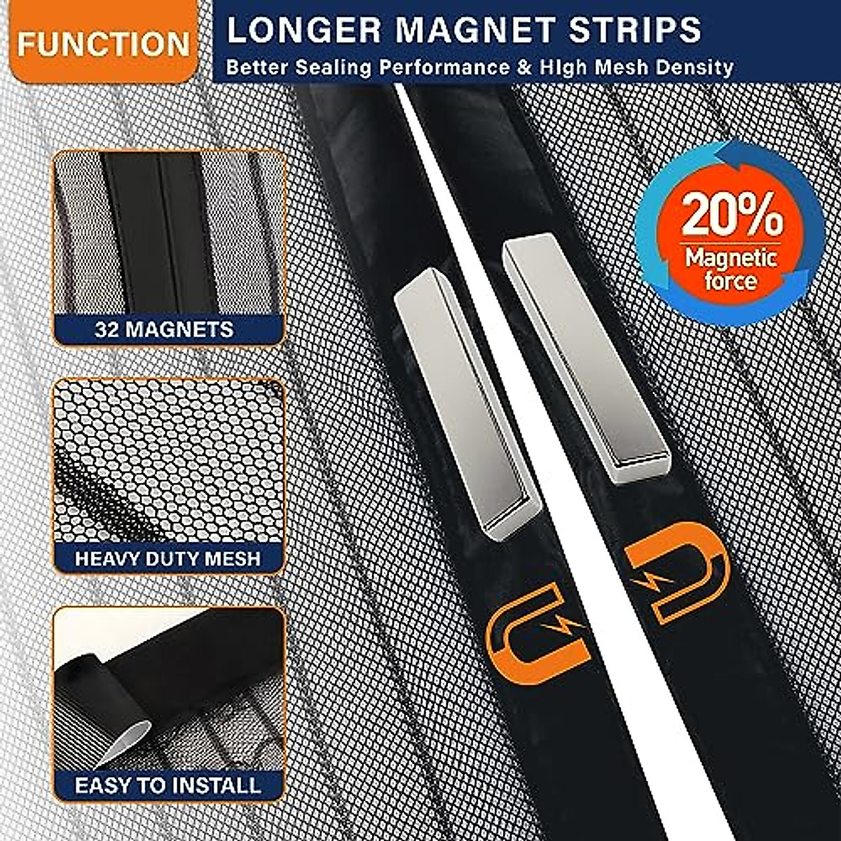 Magnetic Screen Door, Keep Bugs Out, Pet & Kid Friendly，Works with Front Doors, Sliding Doors,Fit Door Size 30 x 80 Inches ‎Black
