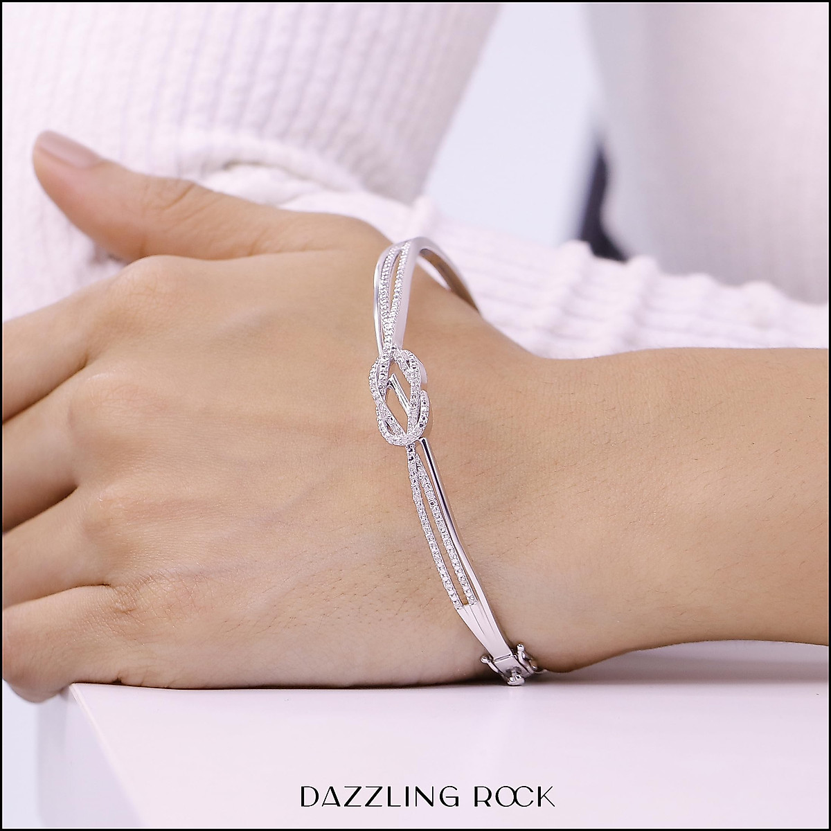 Dazzlingrock Collection Round White Diamond Infinity Knot Bangle Bracelet for Her (Diameter 2.75 inch, 0.25 ctw, Color I-J, Clarity I2-I3) in 925 Sterling Silver