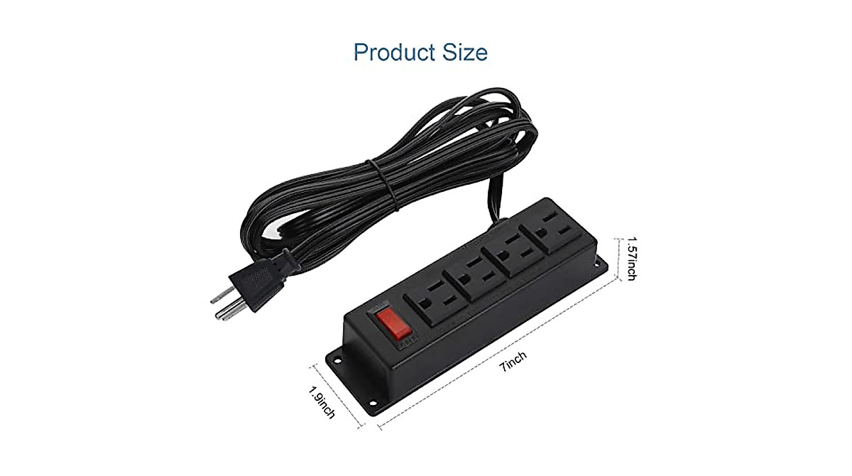 Wall Mount Power Outlet Strip - 4 Outlets with 6ft Cord & Switch